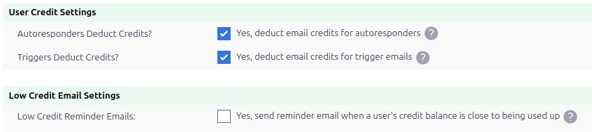Email Credit Settings | Documentation